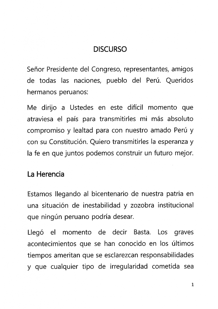 DISCURSO DEL PRESIDENTE DE LA REPÚBLICA MARTÍN VIZCARRA – RCR Peru